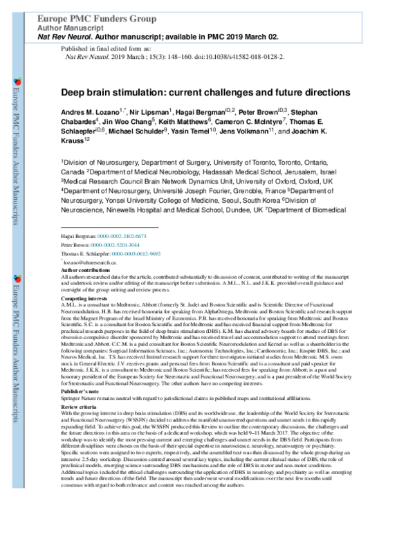(PDF) Deep brain stimulation: current challenges and future directions