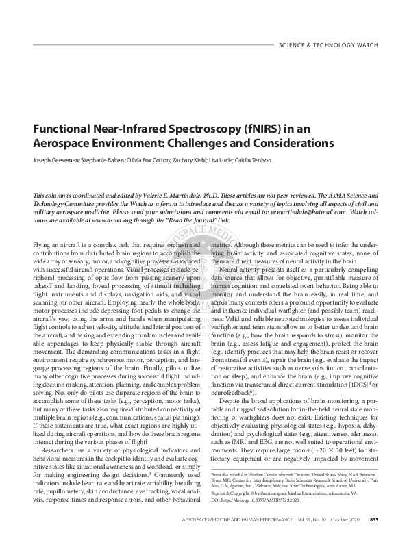 (PDF) Functional Near-Infrared Spectroscopy (fNIRS) in an Aerospace ...