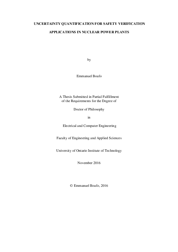 (PDF) Uncertainty Quantification for Safety Verification Applications in Nuclear Power Plants