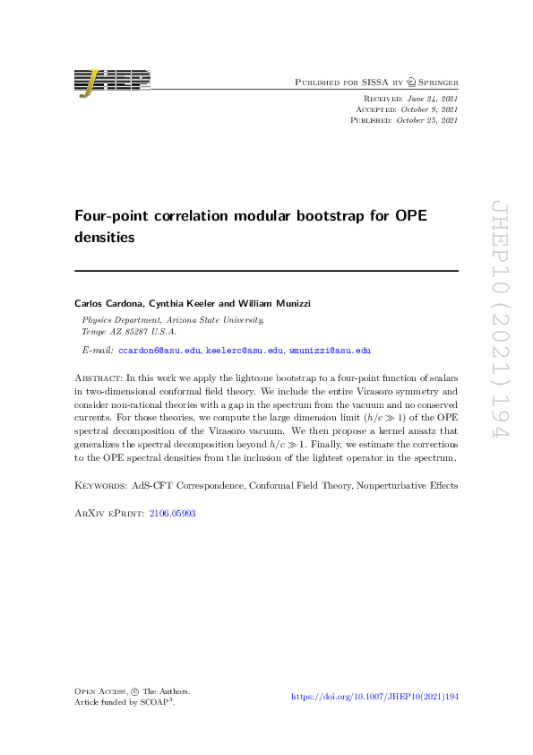 (PDF) Four-point correlation modular bootstrap for OPE densities