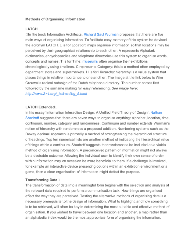 (DOC) Methods of Organising Information