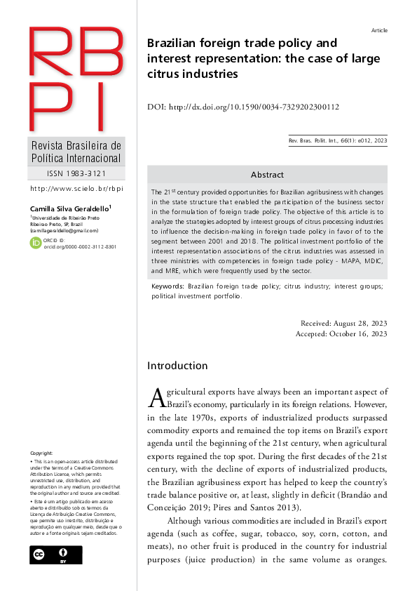 (PDF) Brazilian foreign trade policy and interest representation: the ...