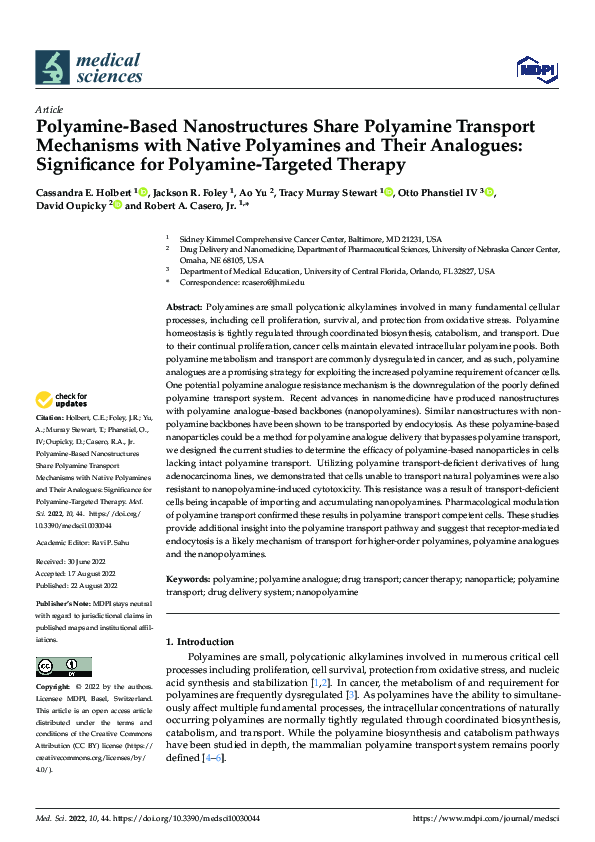 (PDF) Polyamine-Based Nanostructures Share Polyamine Transport ...