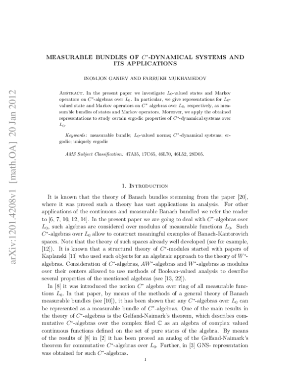 (PDF) Measurable bundles of $$C^*$$ C ∗ -dynamical systems and its applications | Farrukh ...