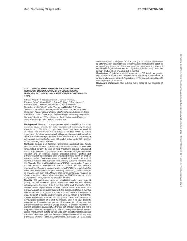 Pdf 233 Clinical Effectiveness Of Exercise And Corticosteroid Injection For Subacromial