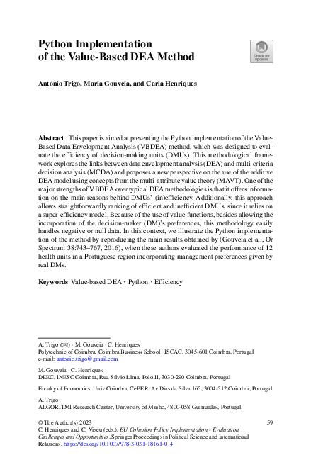 Pdf Python Implementation Of The Value Based Dea Method Antonio Trigo