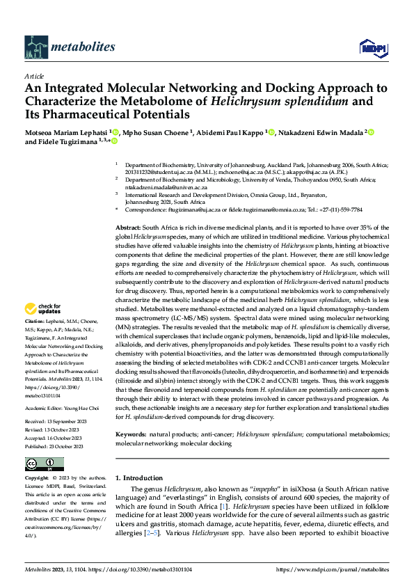 (PDF) An Integrated Molecular Networking and Docking Approach to Characterize the Metabolome of ...