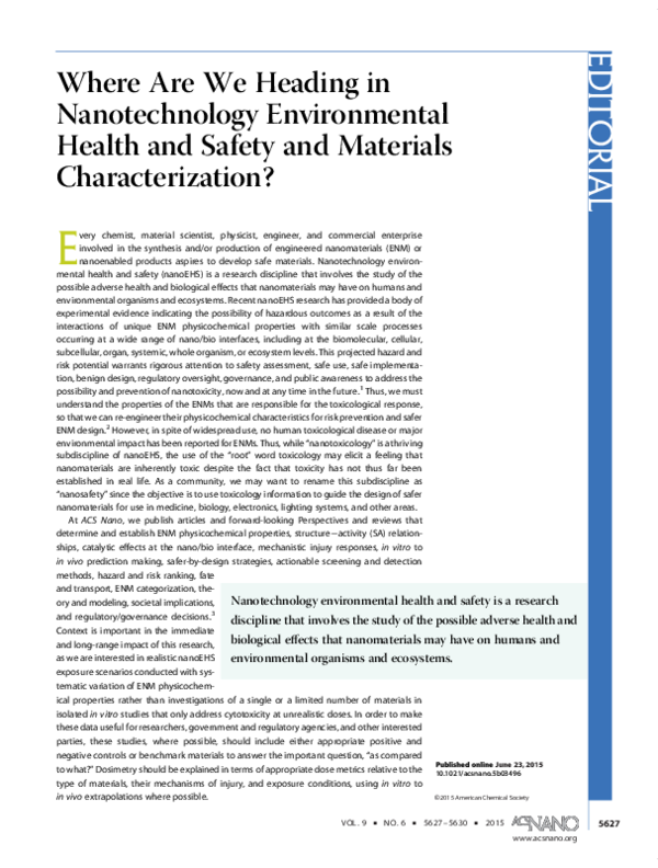 (PDF) Where Are We Heading in Nanotechnology Environmental Health and Safety and Materials ...