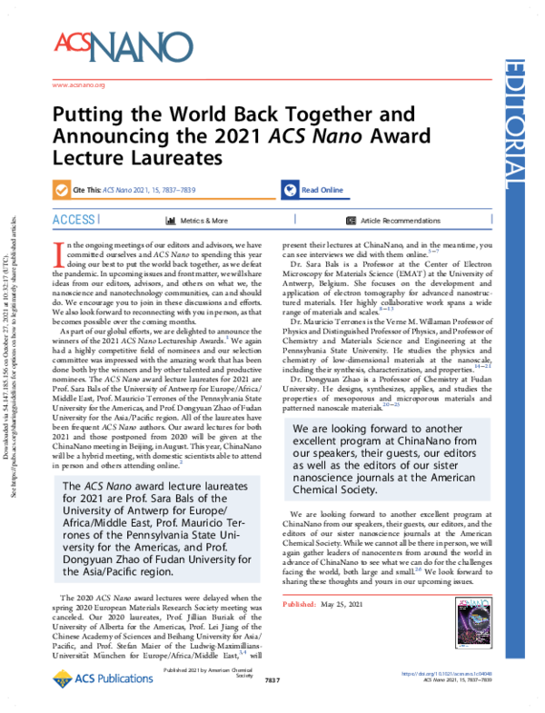 (PDF) Putting the World Back Together and Announcing the 2021 ACS Nano ...