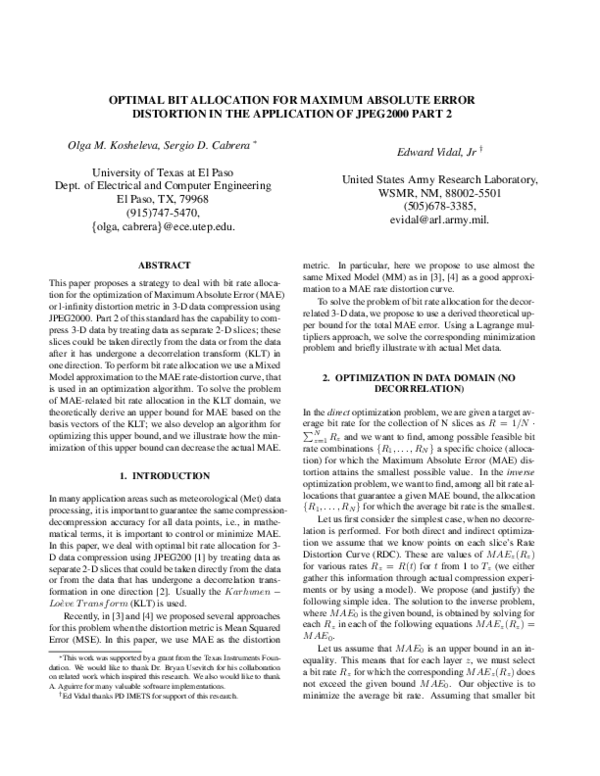 Pdf Optimal Bit Allocation For Maximum Absolute Error Distortion In The Application Of 