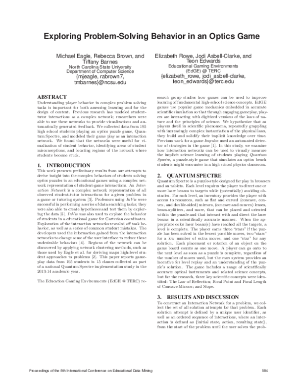 (PDF) Exploring Problem-Solving Behavior in an Optics Game