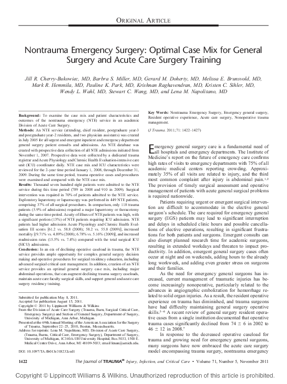 (PDF) Nontrauma Emergency Surgery: Optimal Case Mix for General Surgery ...