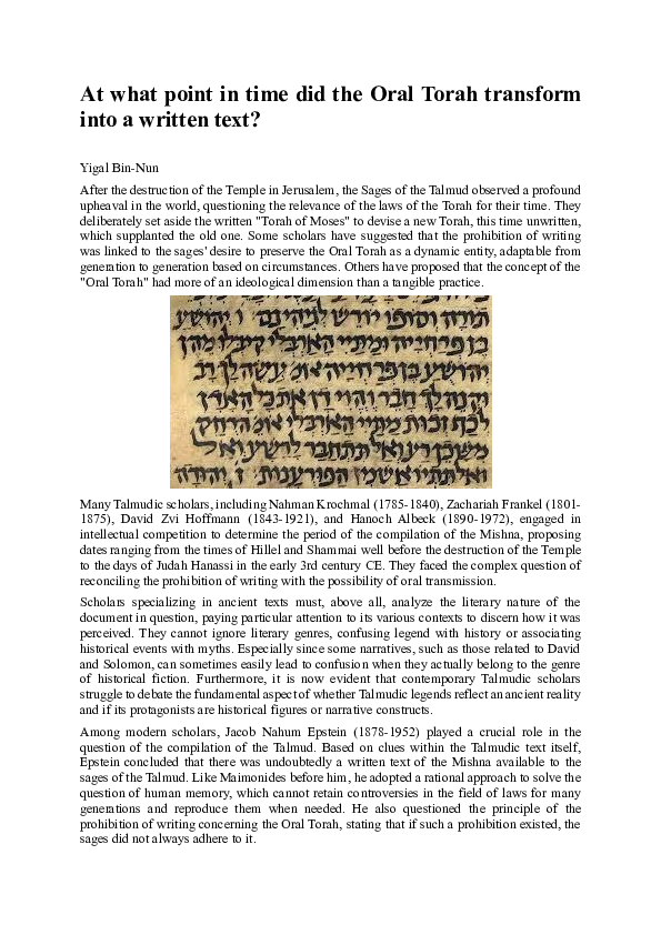(PDF) At what point in time did the Oral Torah transform into a written ...