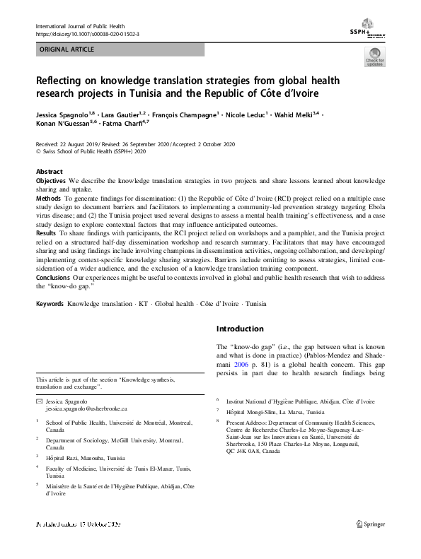 (PDF) Reflecting on knowledge translation strategies from global health ...