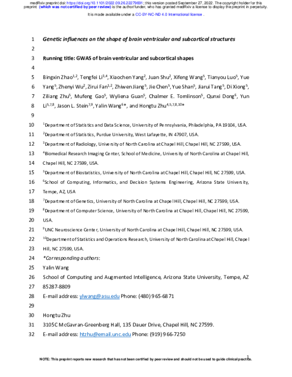 (PDF) Genetic influences on the shape of brain ventricular and ...