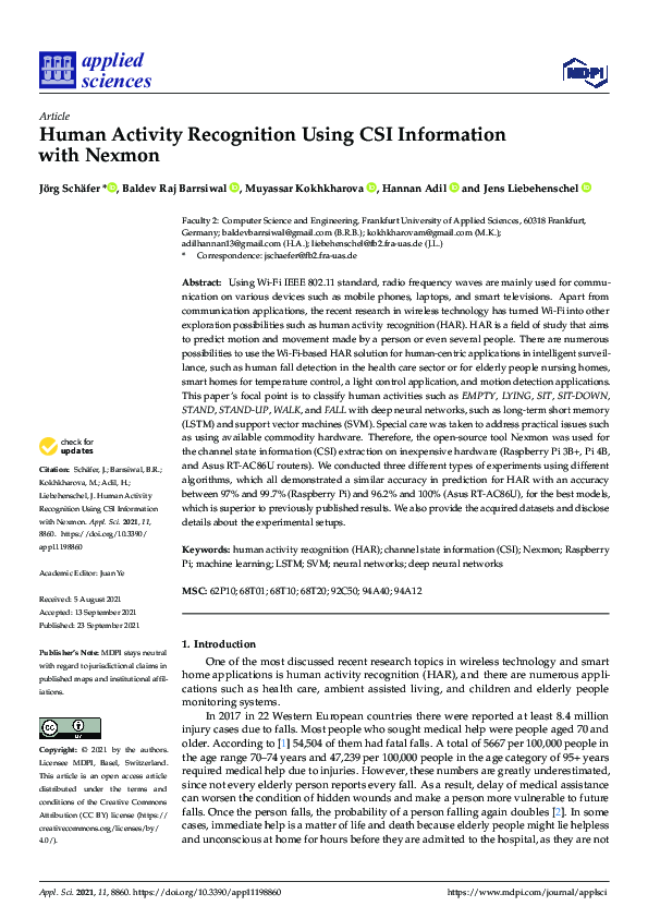 Pdf Human Activity Recognition Using Csi Information With Nexmon