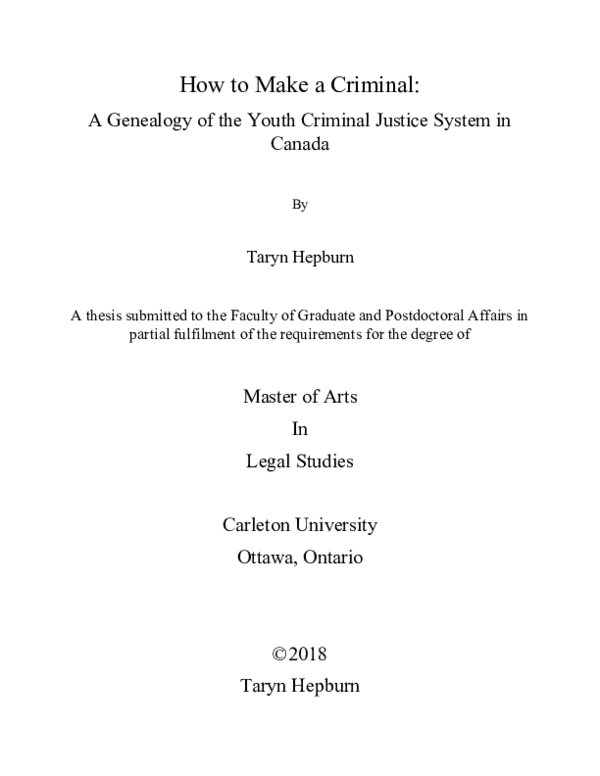 (PDF) How to Make a Criminal: A Genealogy of the Youth Criminal Justice ...