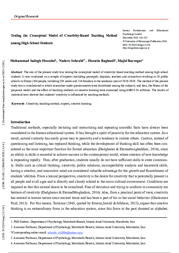 (PDF) Testing the Conceptual Model of Creativity-based Teaching Method ...