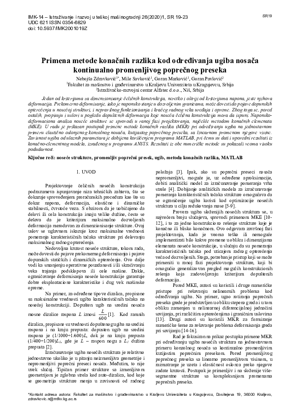 Pdf The Determination Of The Deflection Of The Beam With Continuously Varying Cross Section By