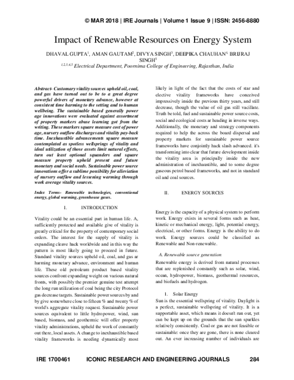 (PDF) IMPACT OF RENEWABLE SOURCE ON ENERGY SYSTEM - IRE Journals
