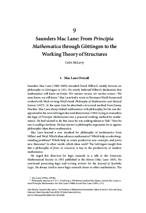 (PDF) Saunders Mac Lane: From Principia Mathematica through Göttingen ...