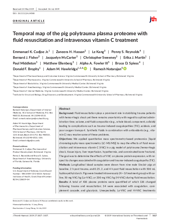 (PDF) Temporal map of the pig polytrauma plasma proteome with fluid resuscitation and ...