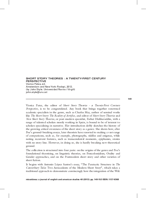 (PDF) Short Story Theories - a Twenty-First Century Perspective