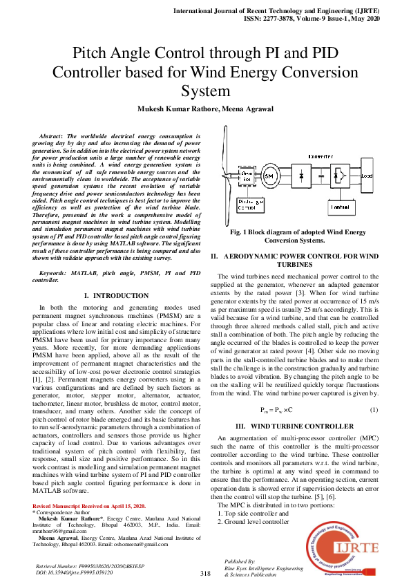 (PDF) Pitch A ngle Control through PI and PID Controller based for Wind ...