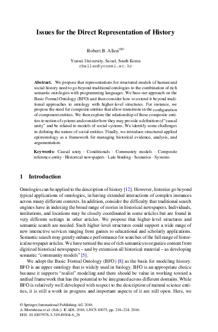 (PDF) Issues for the Direct Representation of History