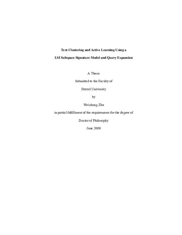 (PDF) Text clustering and active learning using a LSI subspace signature model and query expansion