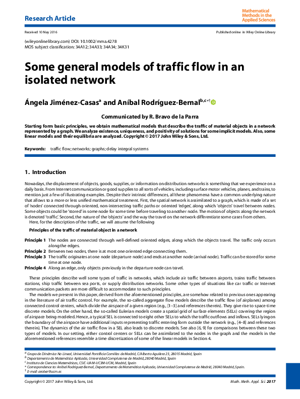(PDF) Some general models of traffic flow in an isolated network