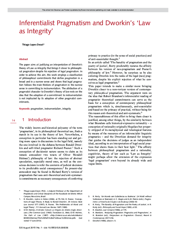 (PDF) Inferentialist Pragmatism and Dworkin’s ‘Law as Integrity’