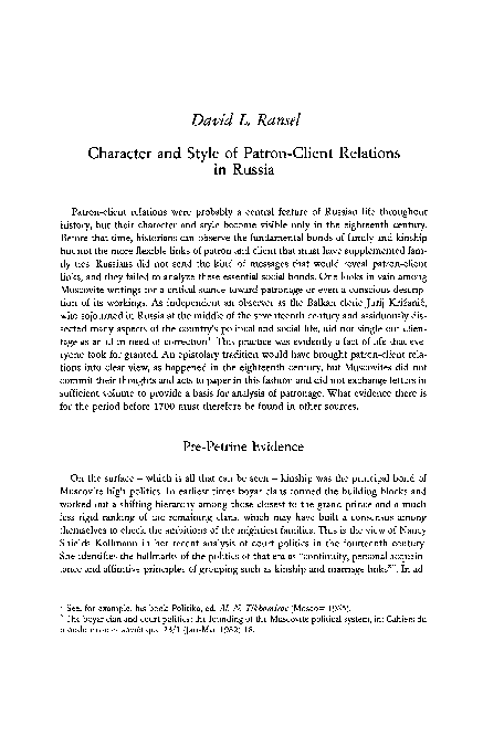(PDF) Character and Style of Patron-Client Relations in Russia