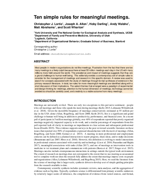 (PDF) Ten simple rules for meaningful meetings