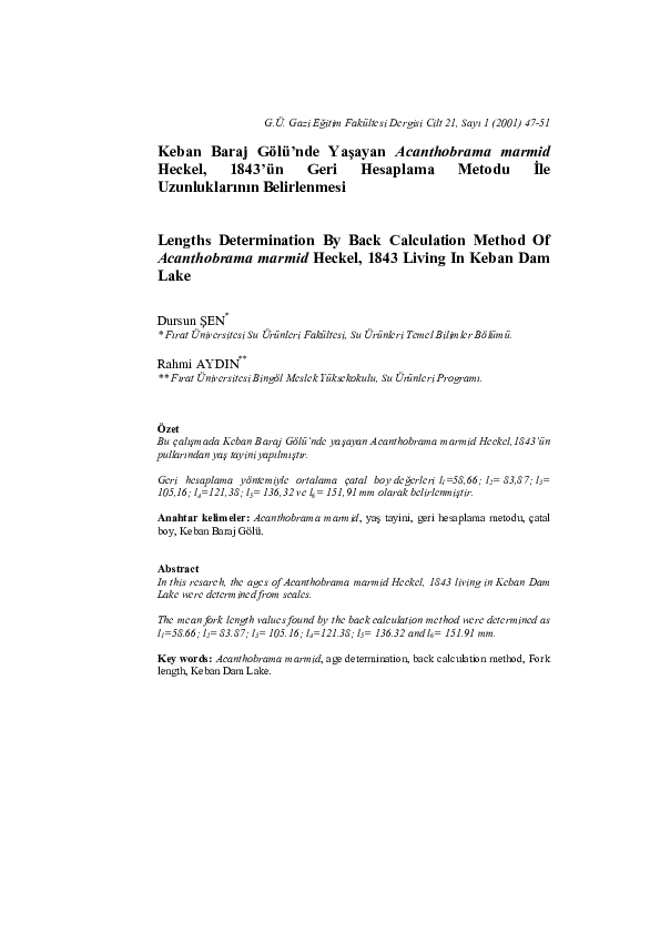(PDF) Keban Baraj Gölünde Yaşayan Acanthobrama marmid Heckel, 1843in ...