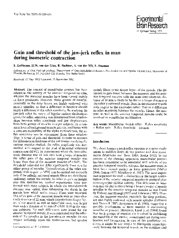 (PDF) Gain and threshold of the jaw-jerk reflex in man during isometric ...