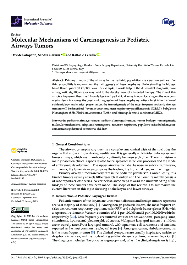 (PDF) Molecular Mechanisms of Carcinogenesis in Pediatric Airways Tumors