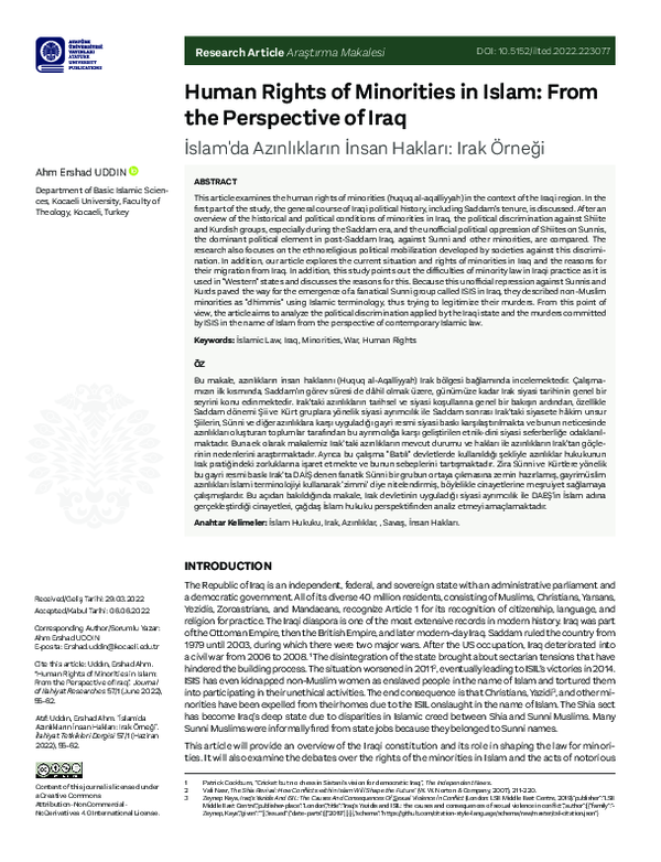 (PDF) Human Rights of Minorities in Islam: From the Perspective of Iraq