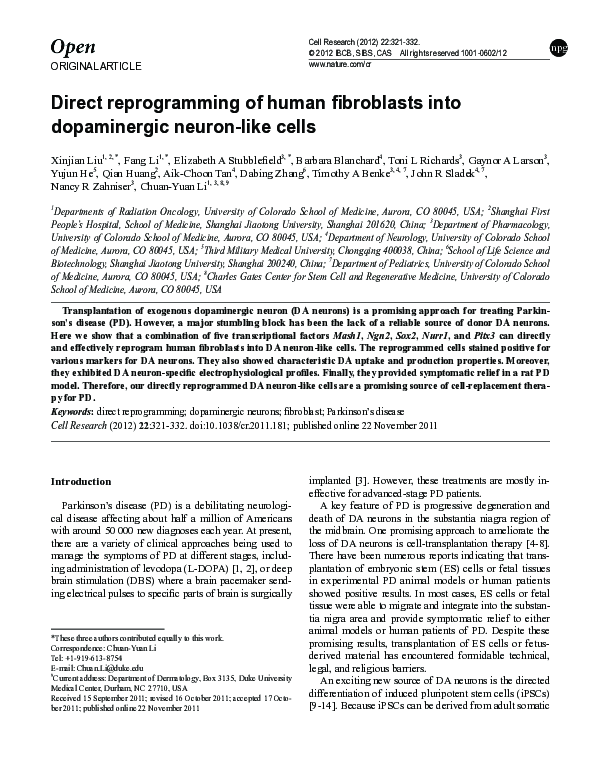 (PDF) Direct reprogramming of human fibroblasts into dopaminergic ...