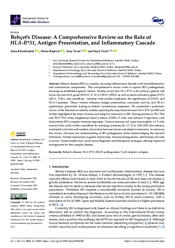 (PDF) Behçet’s Disease: A Comprehensive Review on the Role of HLA-B*51 ...