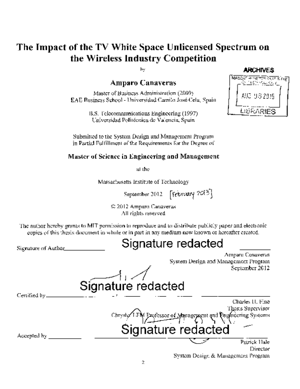 (PDF) The impact of the TV white space unlicensed spectrum on the wireless industry competition