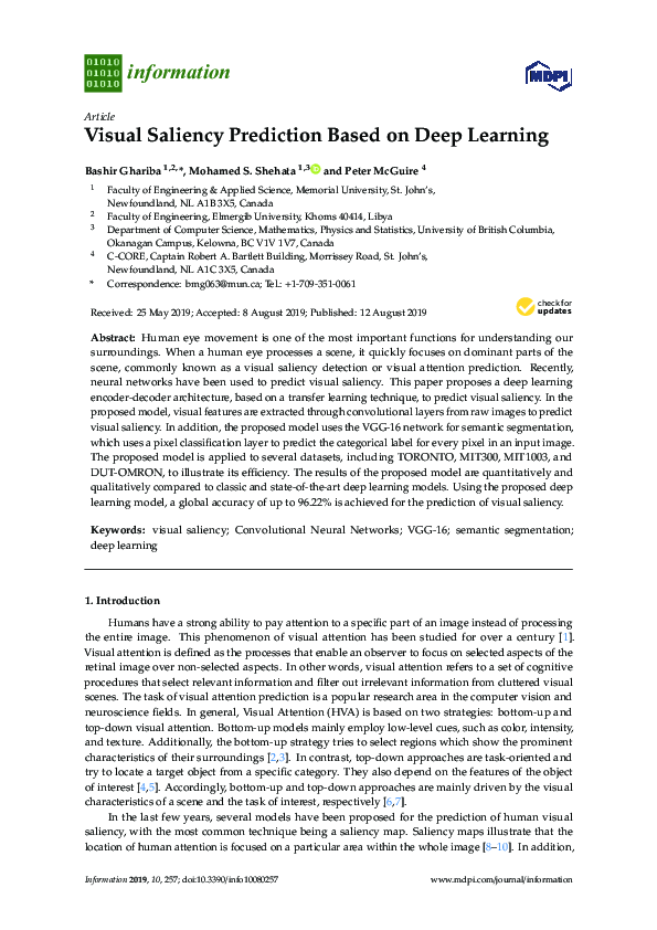 (PDF) Visual Saliency Prediction Based on Deep Learning