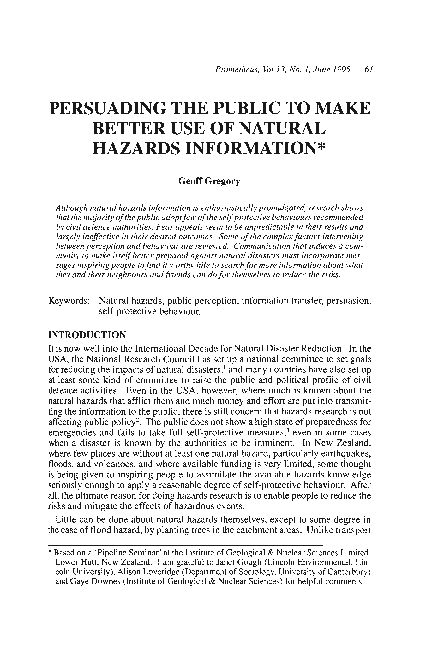 (PDF) Persuading the Public to Make Better Use of Natural Hazards Information
