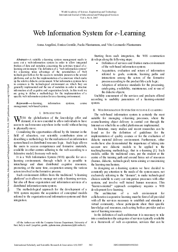 (PDF) Web Information System for e-Learning
