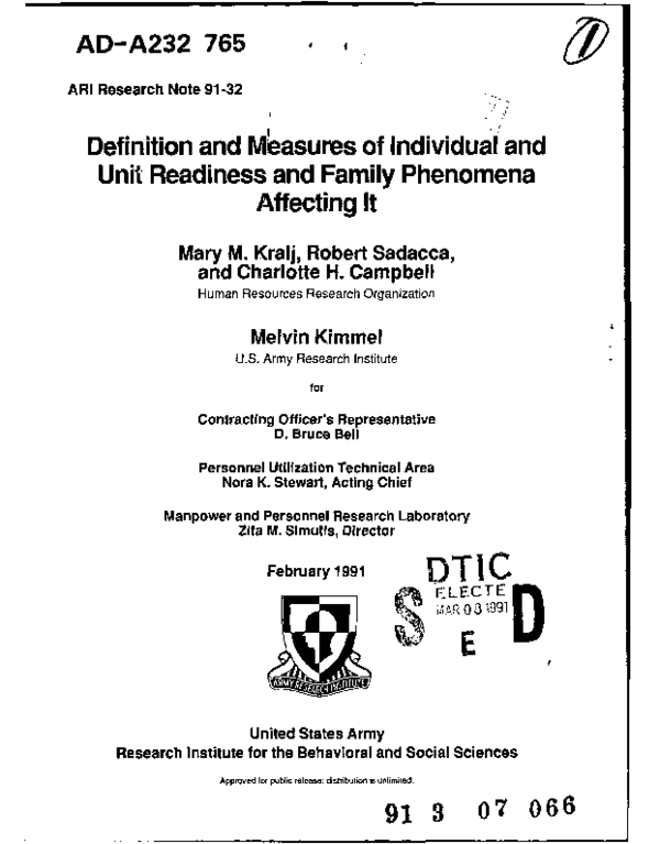 (PDF) Measuring Individual and Unit Readiness and Family Effects