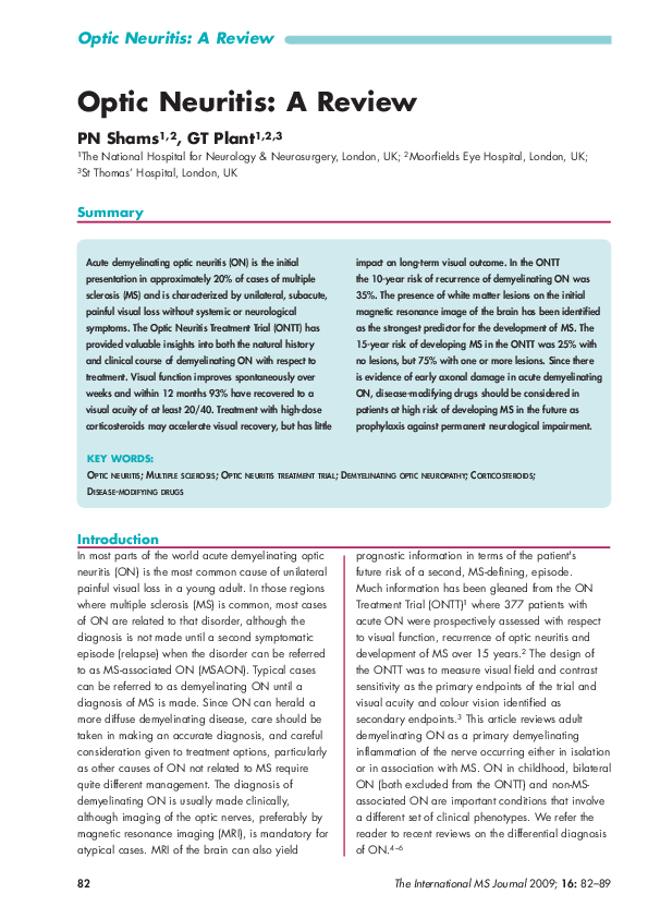 (PDF) Optic neuritis: a review
