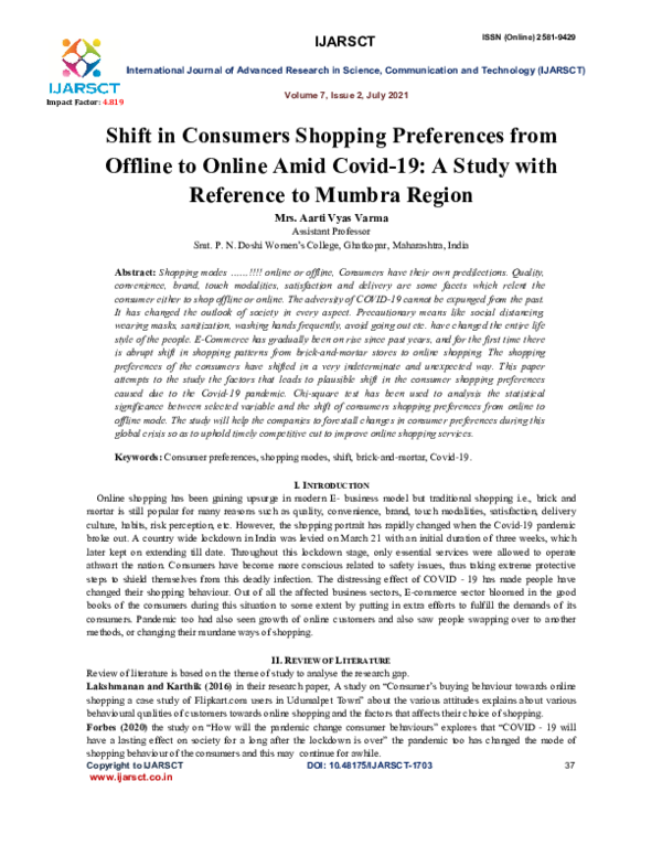 (PDF) Shift in Consumers Shopping Preferences from Offline to Online ...