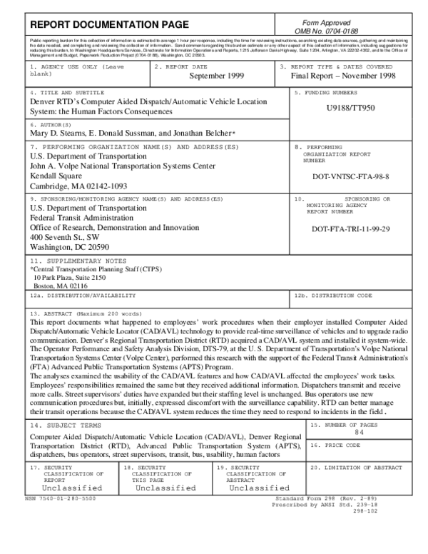 (PDF) Denver RTD's computer aided dispatch/automatic vehicle location ...