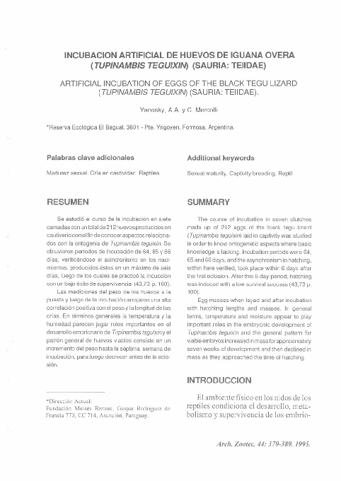 (PDF) Incubacion artificial de huevos de iguana overa ("tupinambis ...