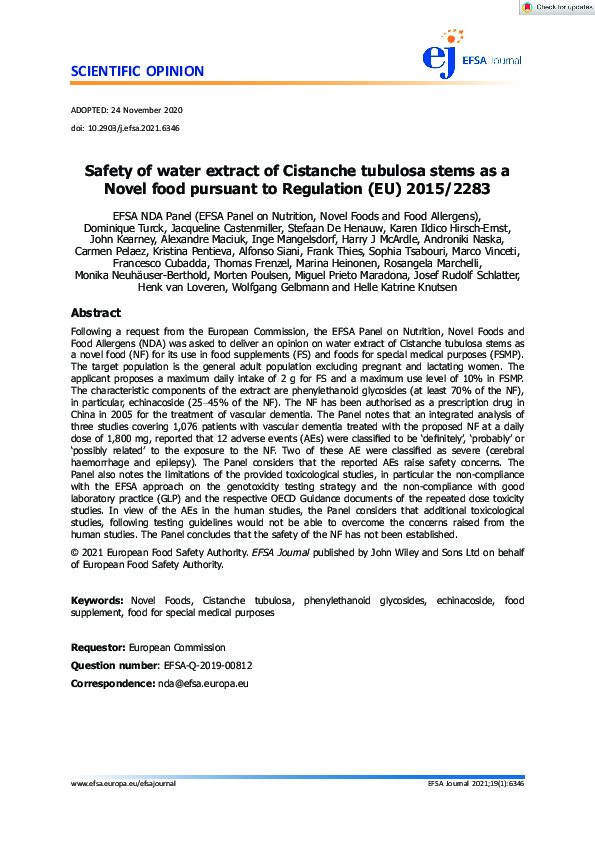 (PDF) Safety of water extract of Cistanche tubulosa stems as a Novel ...